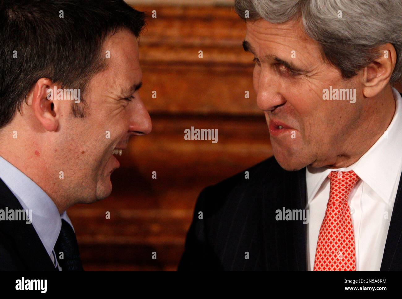 Italian Premier Matteo Renzi, left, and U.S. Secretary of State John ...