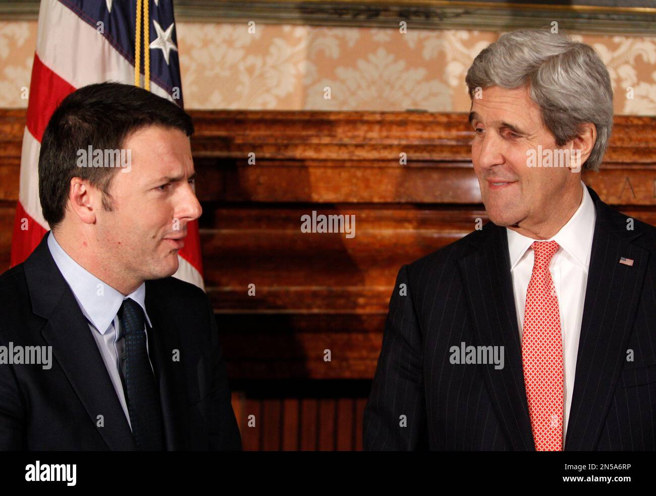 Italian Premier Matteo Renzi, left, and U.S. Secretary of State John ...