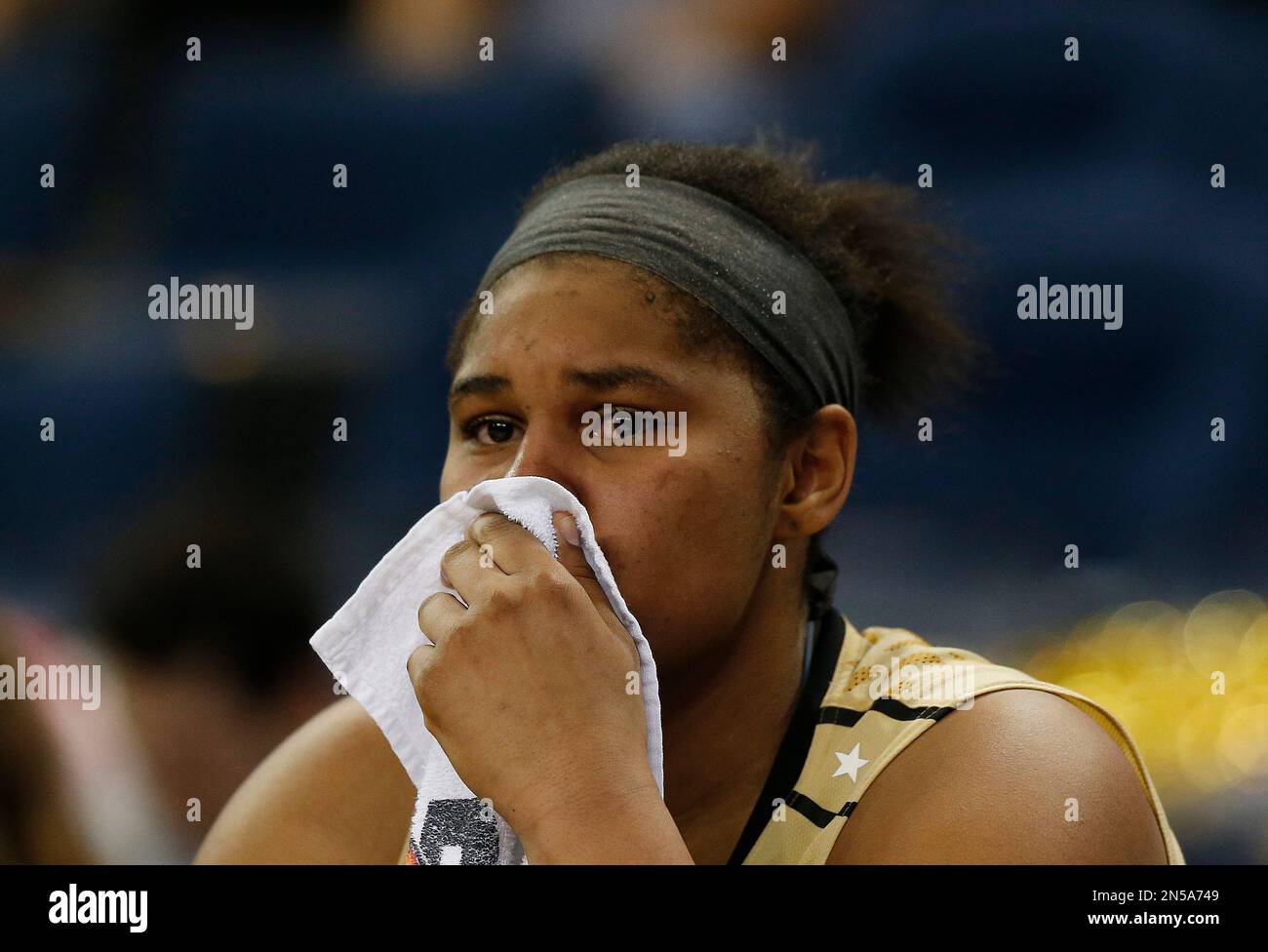 Vanderbilt forward Marqu'es Webb (22) reacts on the bench in the second ...