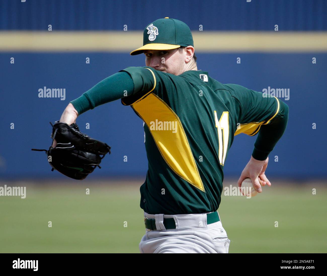 Oakland Athletics' Jarrod Parker throws before the first inning of an ...