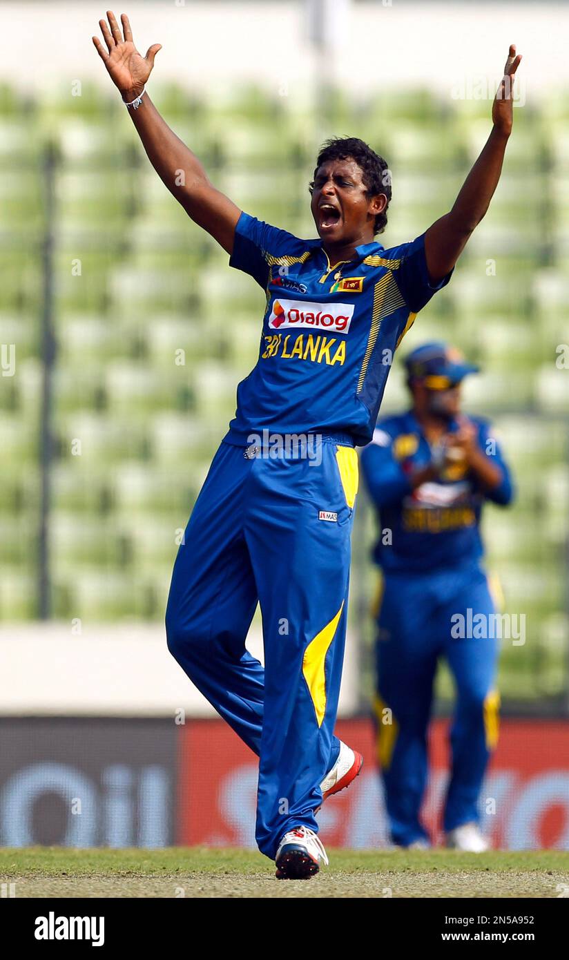 Sri Lankan cricket player Ajantha Mendis appeals successfully for the ...