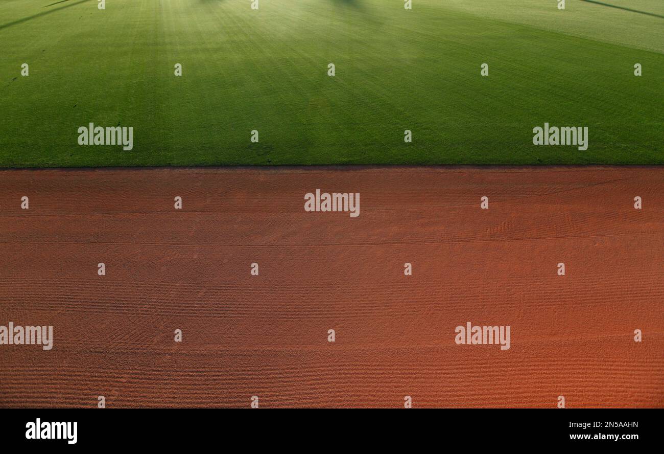 The outfield warning track is shown at Goodyear Ballpark during an ...