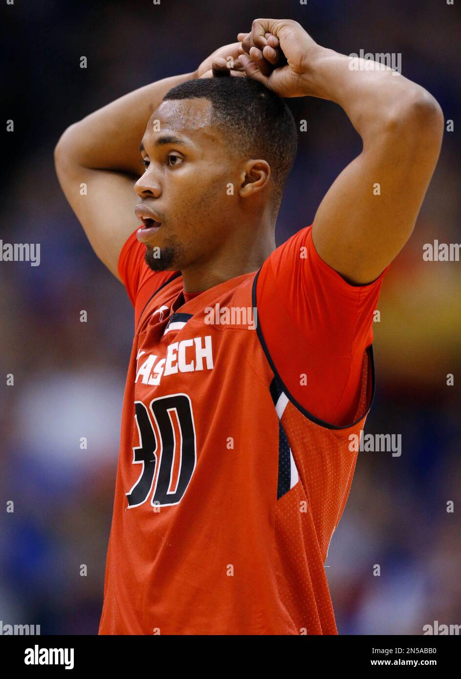 Texas Tech forward Jaye Crockett watches a free throw during the second ...