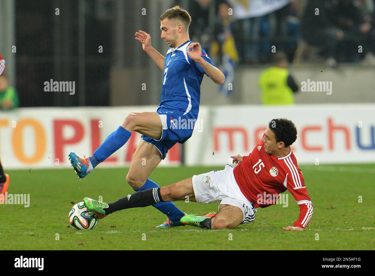 Bosnia's Tino Susic, left, and Egypt's Gedo challenge for the ball ...