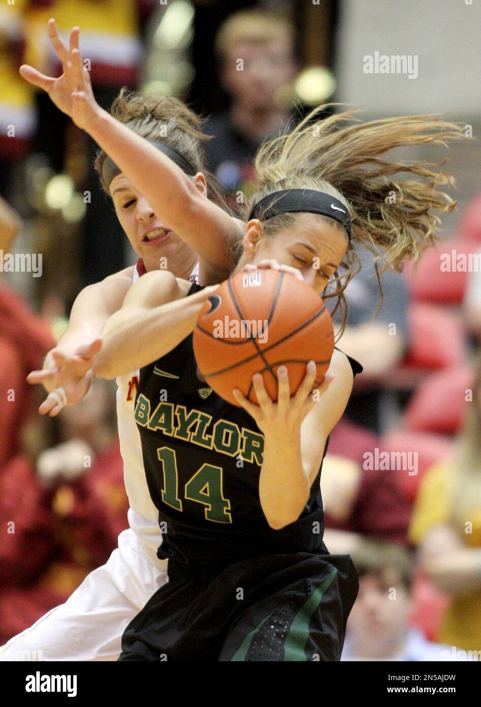 Iowa State forward Hallie Christofferson fouls Baylor guard Makenzie ...
