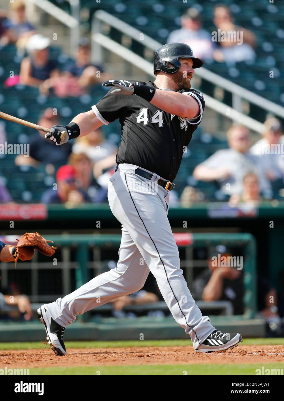 Chicago White Sox's Adam Dunn bats during an exhibition baseball game ...