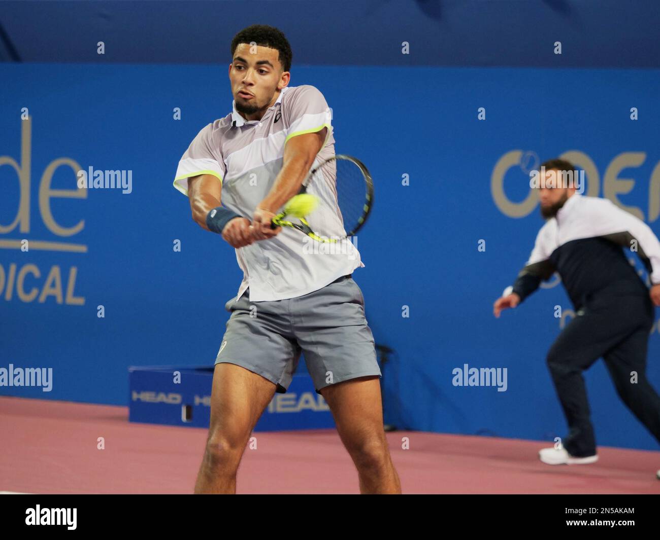 Arthur Fils (FRA) in action against Roberto Bautista-Agut (SPA) during ...
