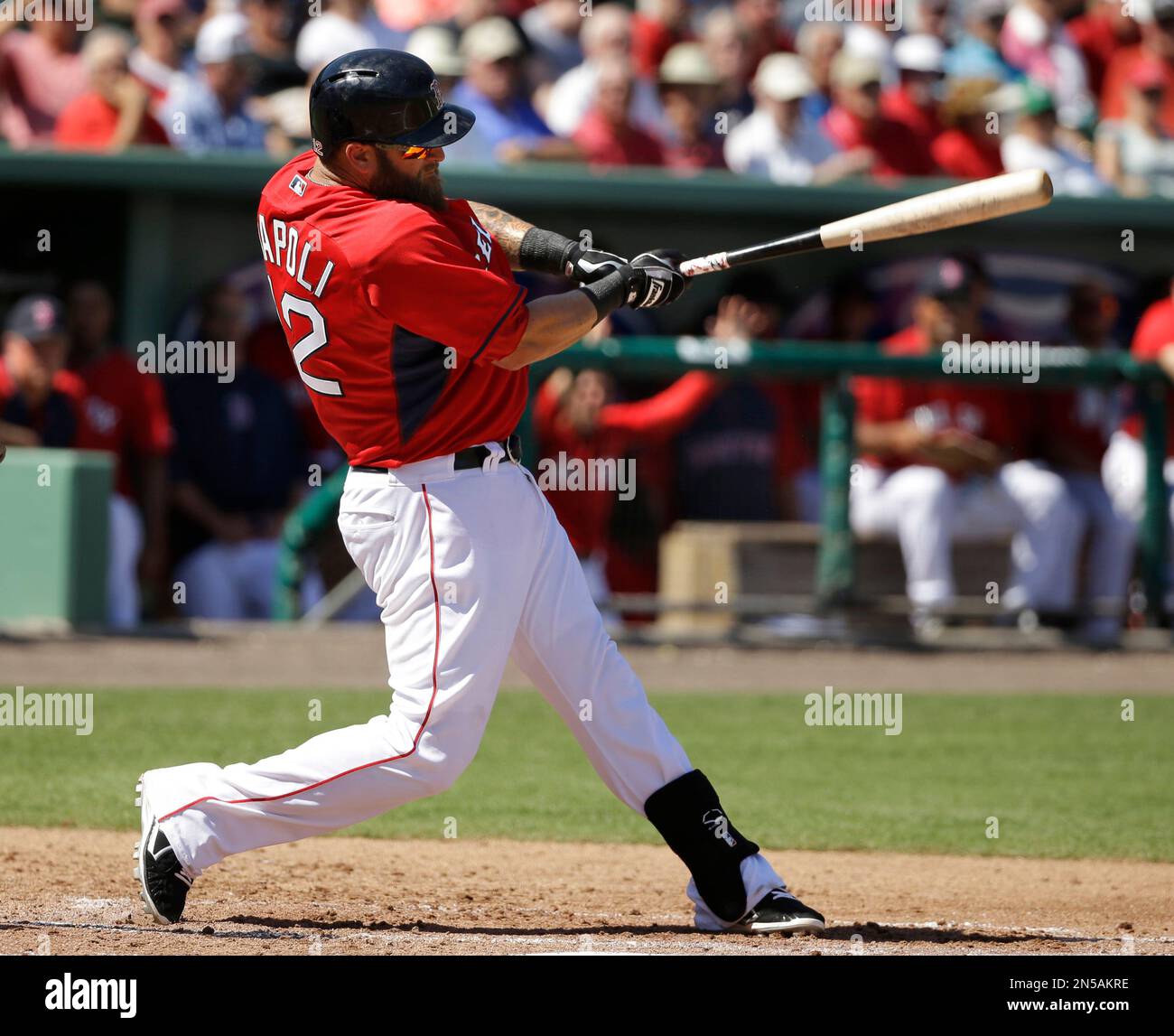 Boston Red Sox's Mike Napoli singles off off Tampa Bay Rays' Chris ...