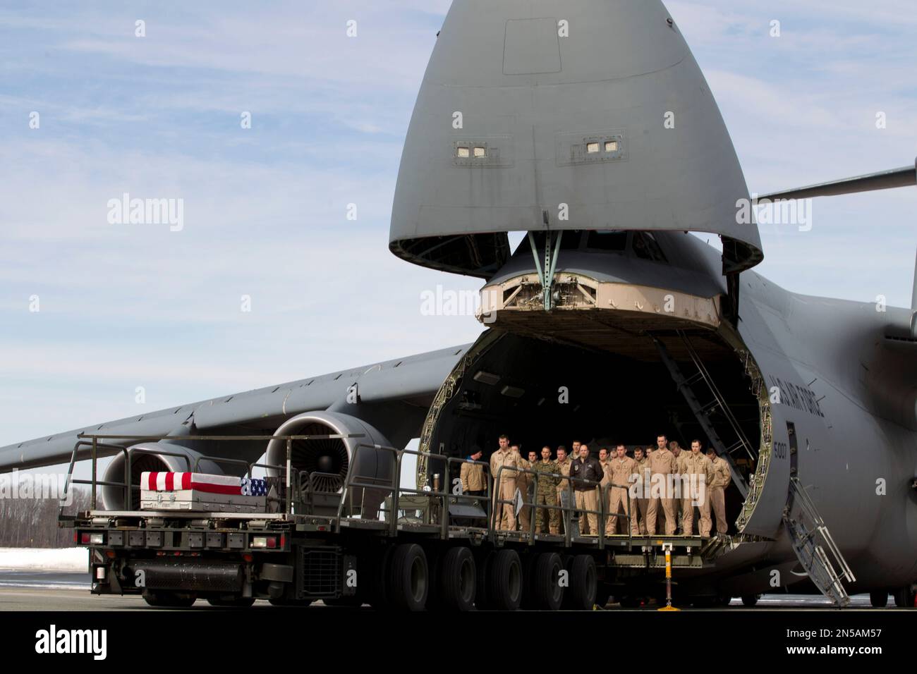 The transfer case containing the remains of Marine Lance Cpl. Caleb L ...