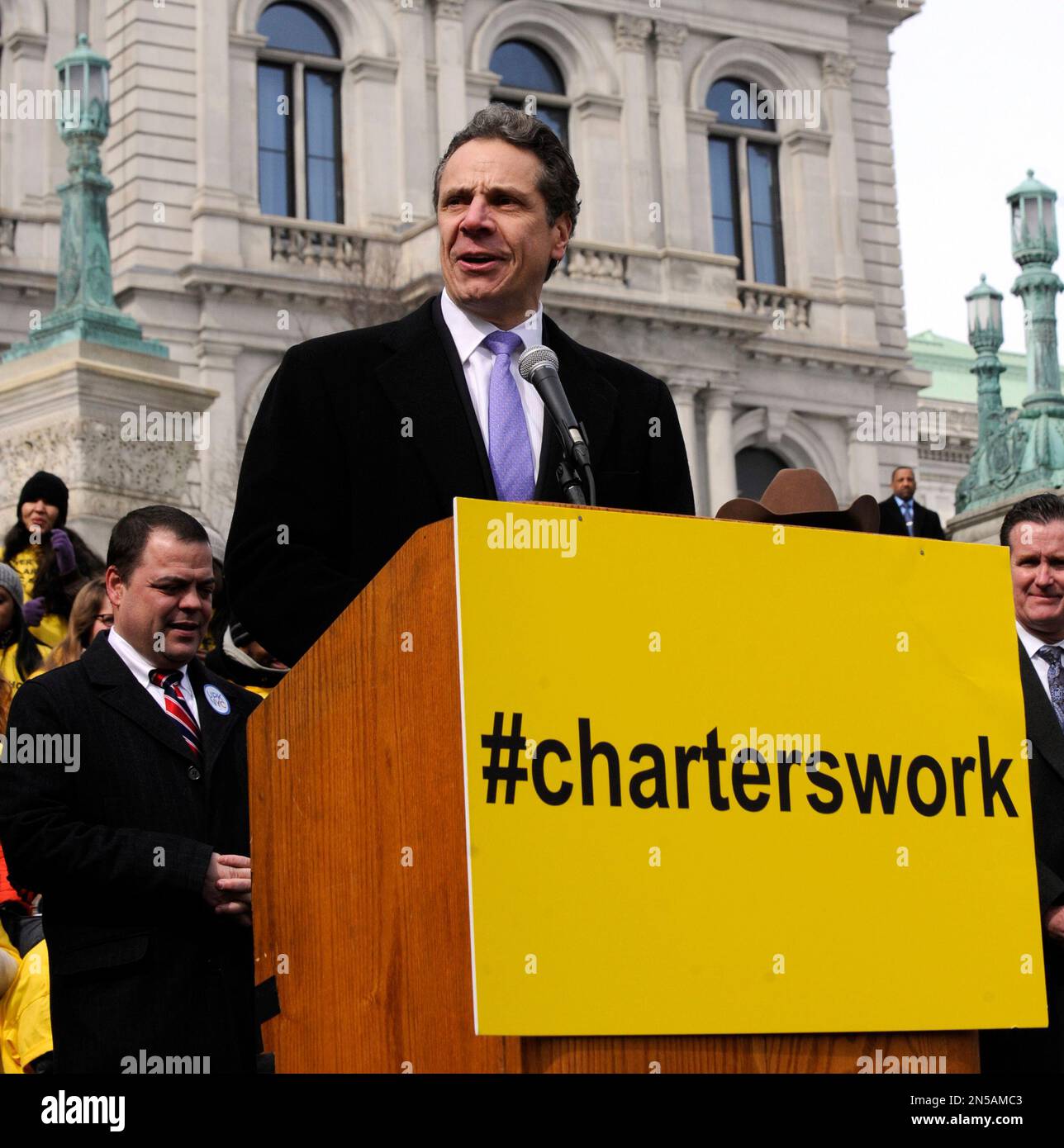New York Gov. Andrew Cuomo speaks at a rally in support of charter ...