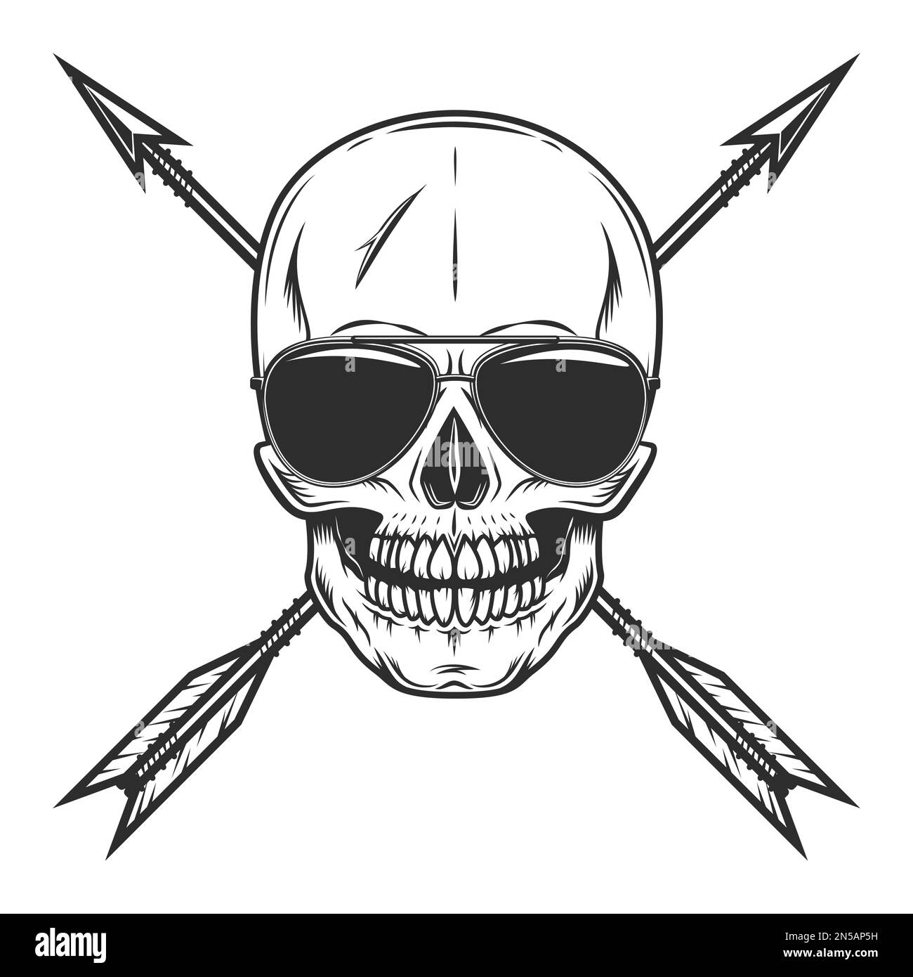 Vintage scary skull concept with crossesd hunting arrow and sunglasses ...