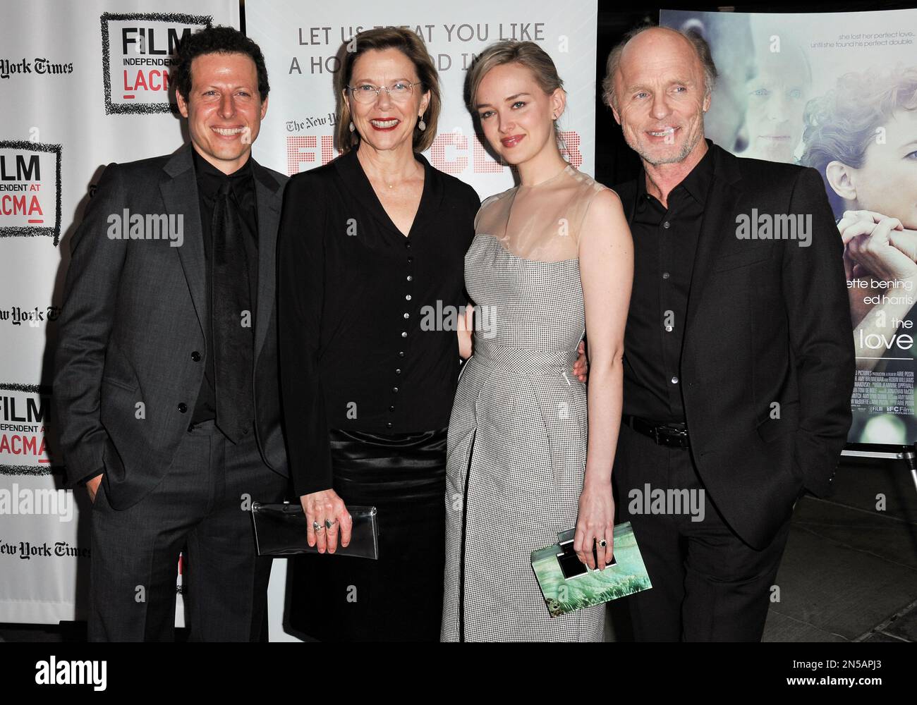 From left, Arie Posin, Annette Bening, Jess Weixler, and Ed Harris ...