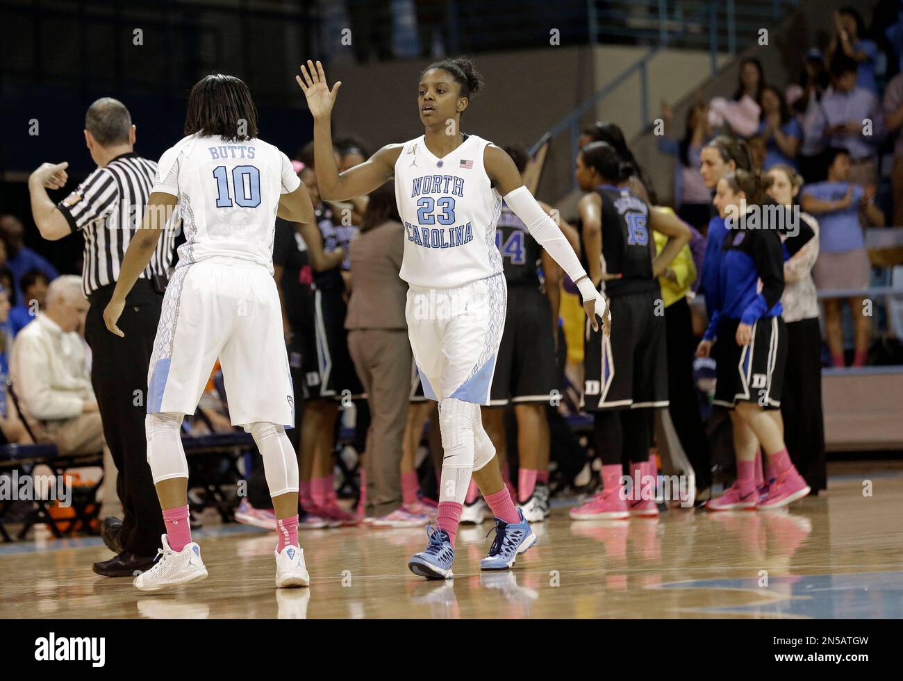 North Carolina's Danielle Butts (10) and Diamond DeShields (23) react ...