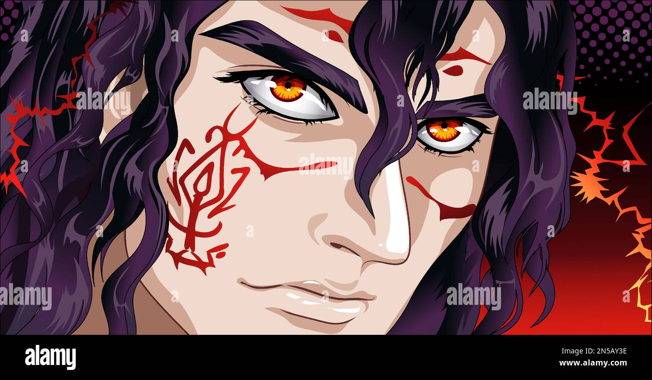 Warrior face with long hair and red eyes Stock Vector Image & Art - Alamy