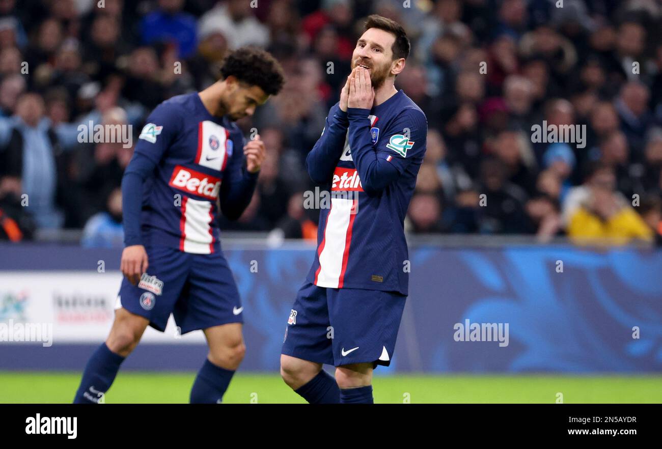 Lionel Messi of PSG reacts after missing a goal during the French Cup ...