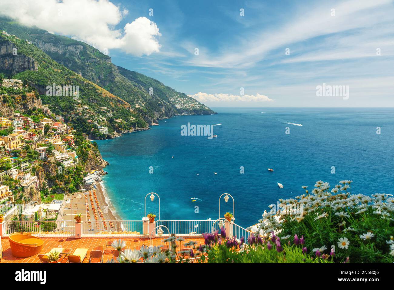 Beautiful view on Italian coastal town Positano on Amalfi coast with ...