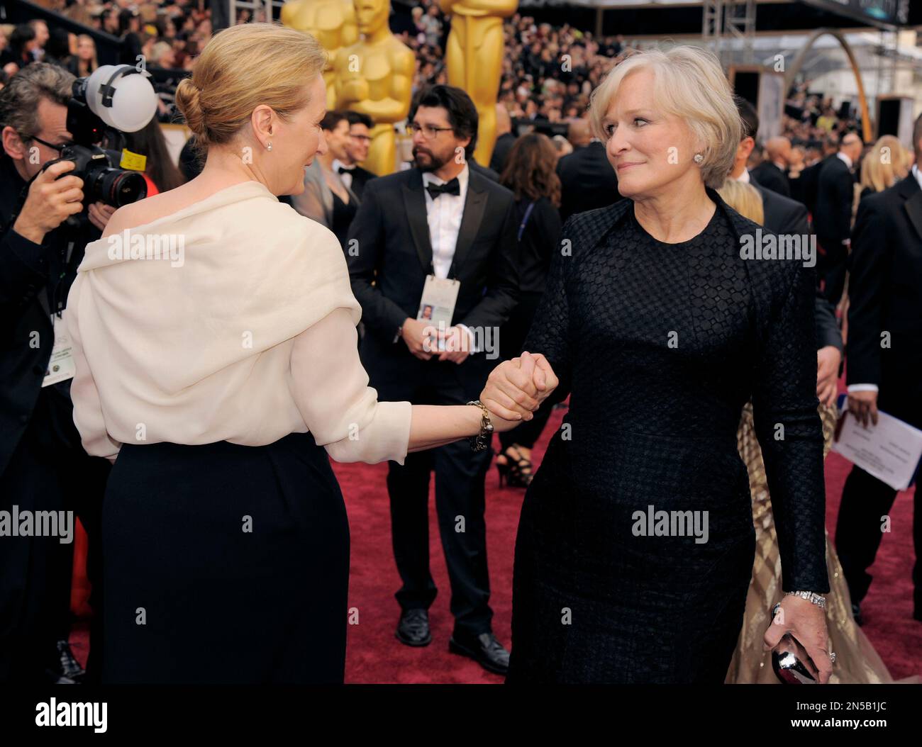 Meryl Streep, left, and Glenn Close arrive at the Oscars on Sunday ...