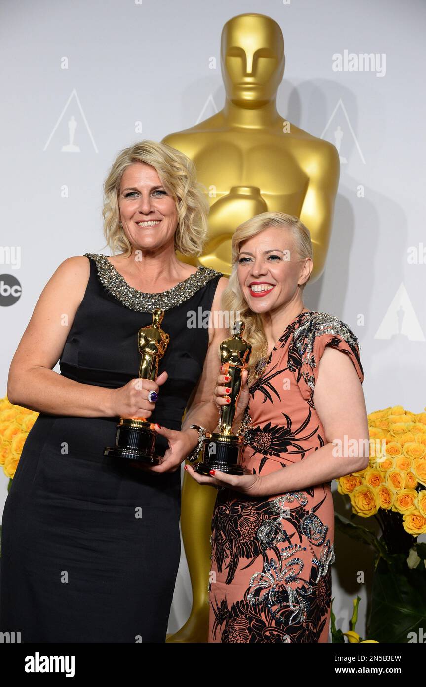 Beverley Dunn, left, and Catherine Martin pose in the press room with ...