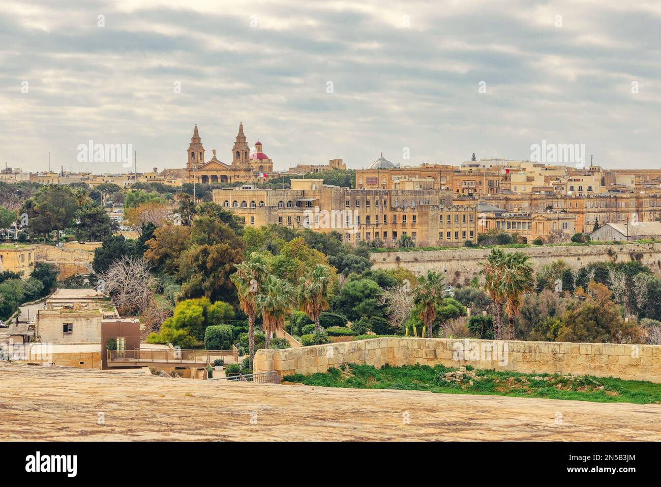 View of Valletta, Malta old town skyline with medieval buildings ...