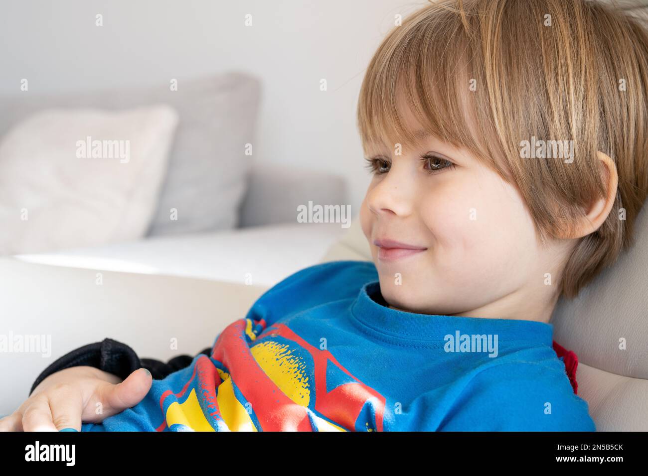 Close-up portrait of a attractive handsome boy looking side. Beautiful ...