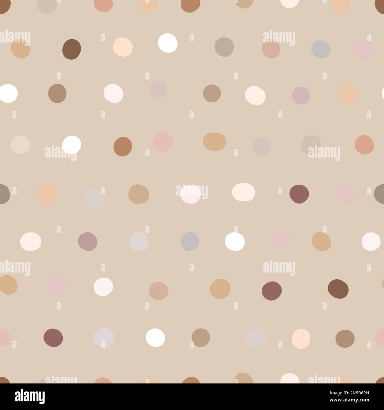 Seamless neutral polka dots pattern. Brown hand-drawn circles on beige background. Abstract ...