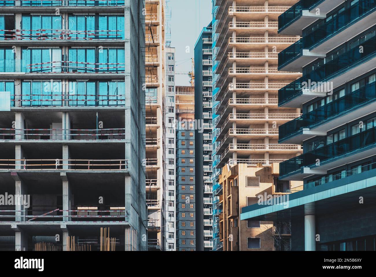 Abstract background of construction building site with glass and ...