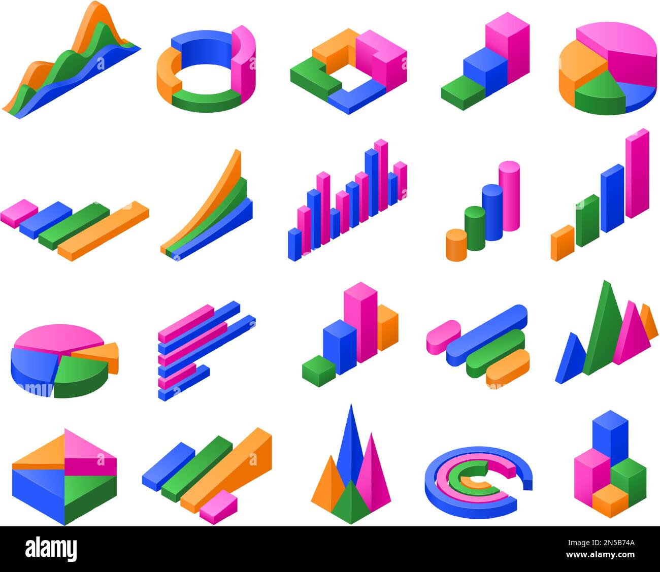 Isometric charts. Infographic 3D diagram, color chart graphs for ...