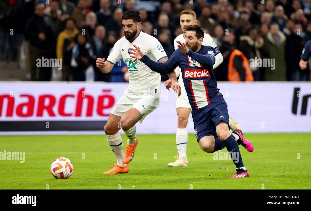 Samuel Gigot of Marseille, Lionel Messi of PSG during the French Cup ...