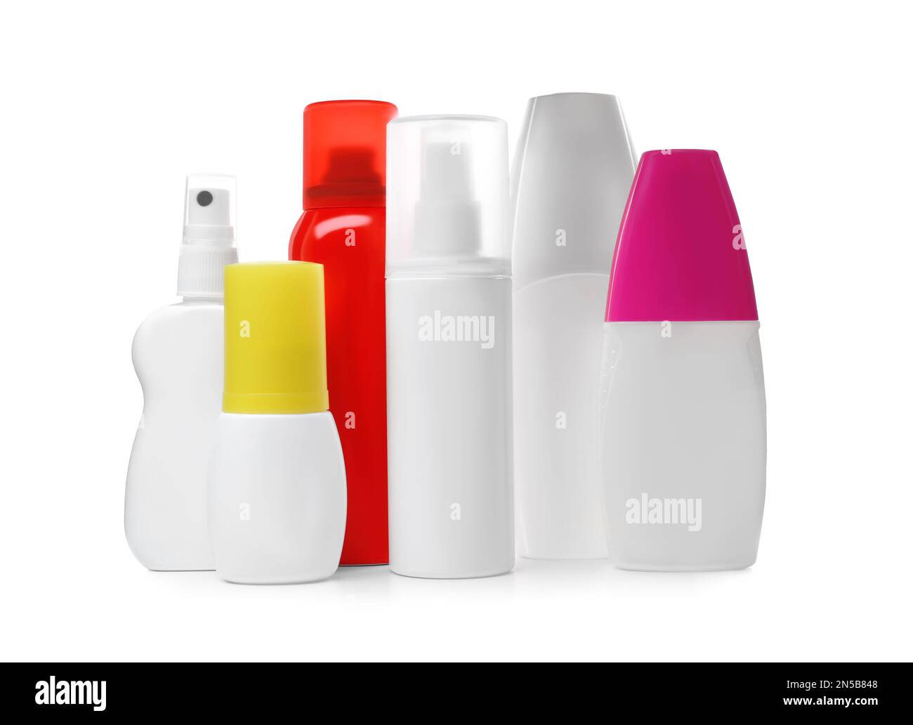 Set of different insect repellents on white background Stock Photo - Alamy