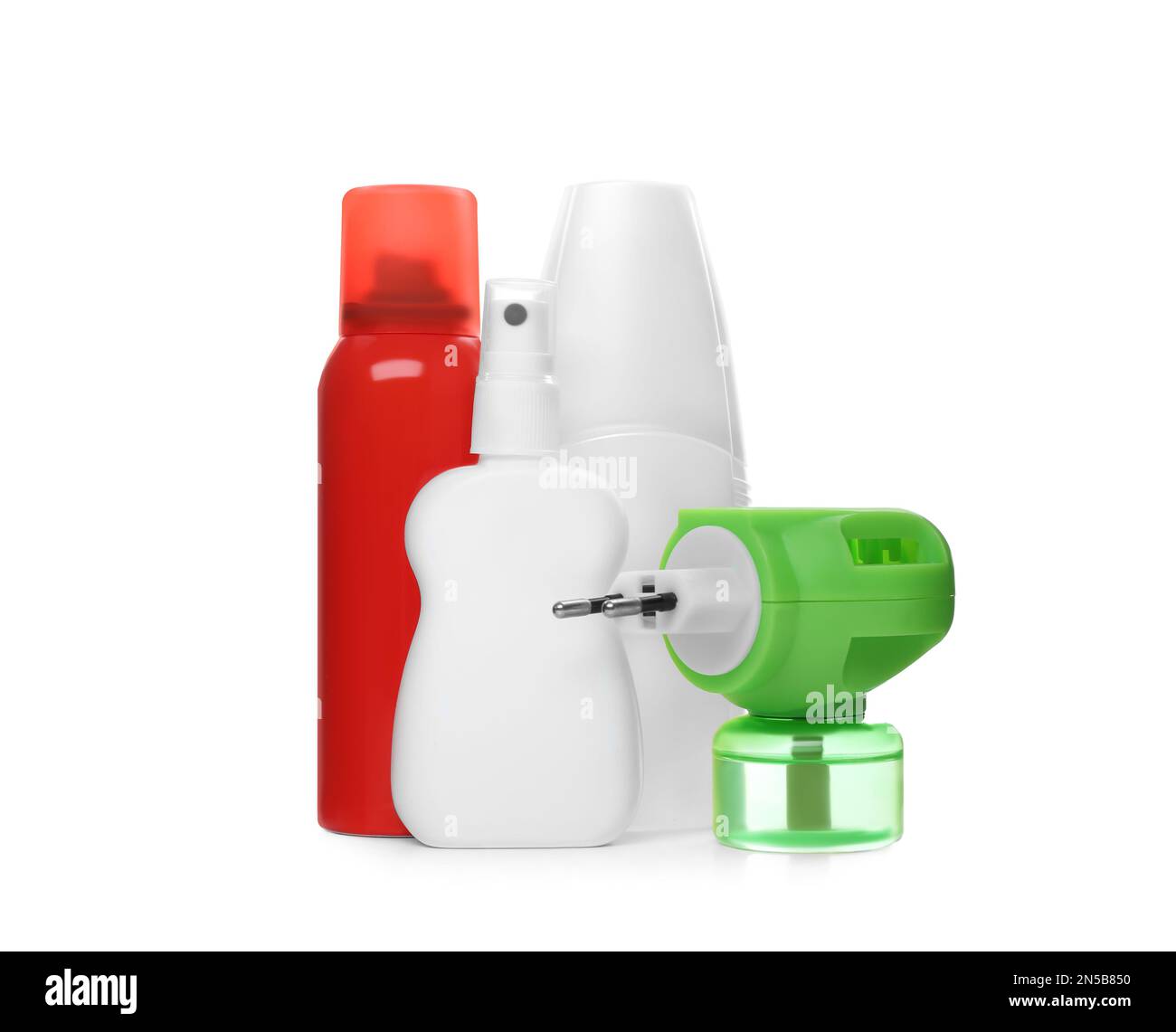 Set of different insect repellents on white background Stock Photo - Alamy