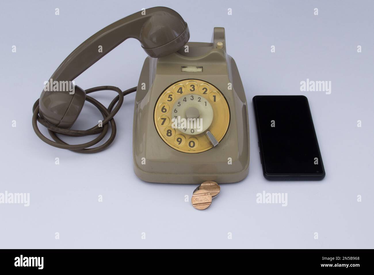 Image of an old rotary phone and a smartphone next to it. The evolution ...