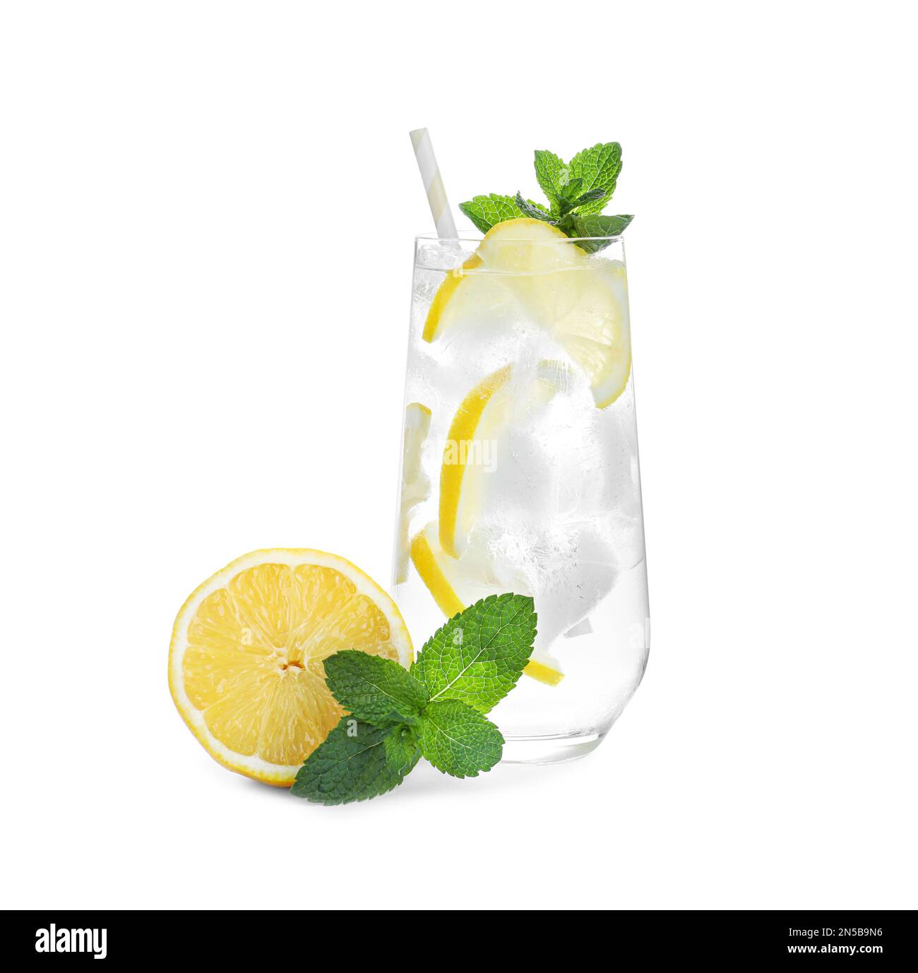 Delicious lemonade made with soda water isolated on white Stock Photo ...