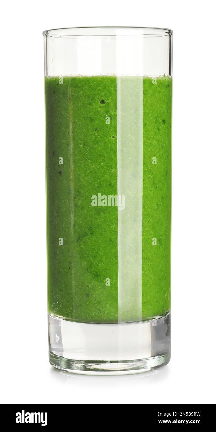 Fresh green juice in glass isolated on white Stock Photo - Alamy