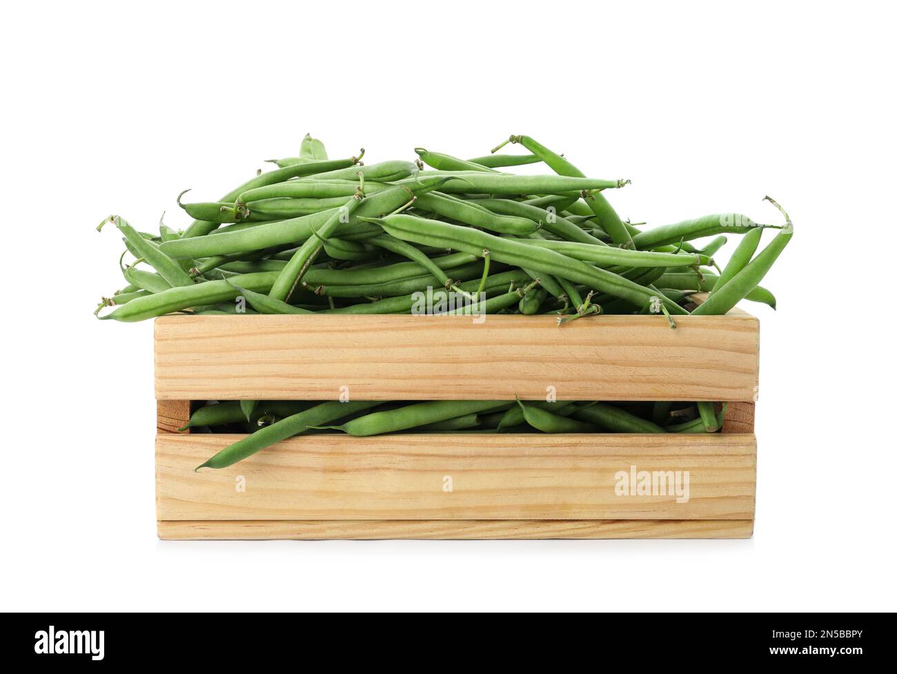 Fresh green beans in wooden crate on white background Stock Photo - Alamy