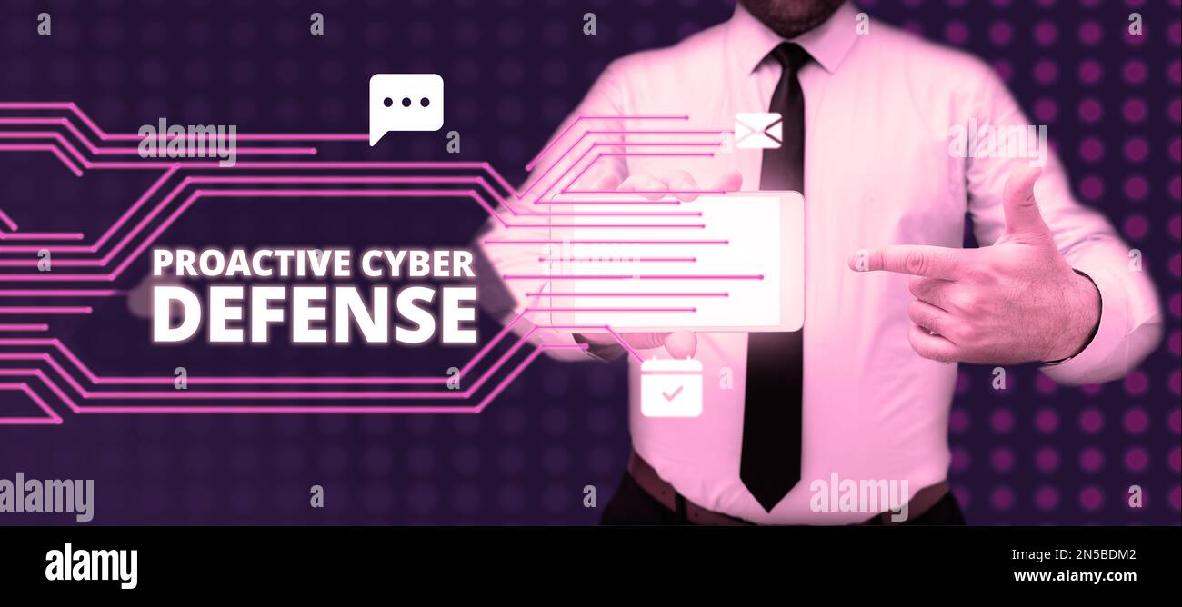 Text caption presenting Proactive Cyber Defense. Business idea acting ...