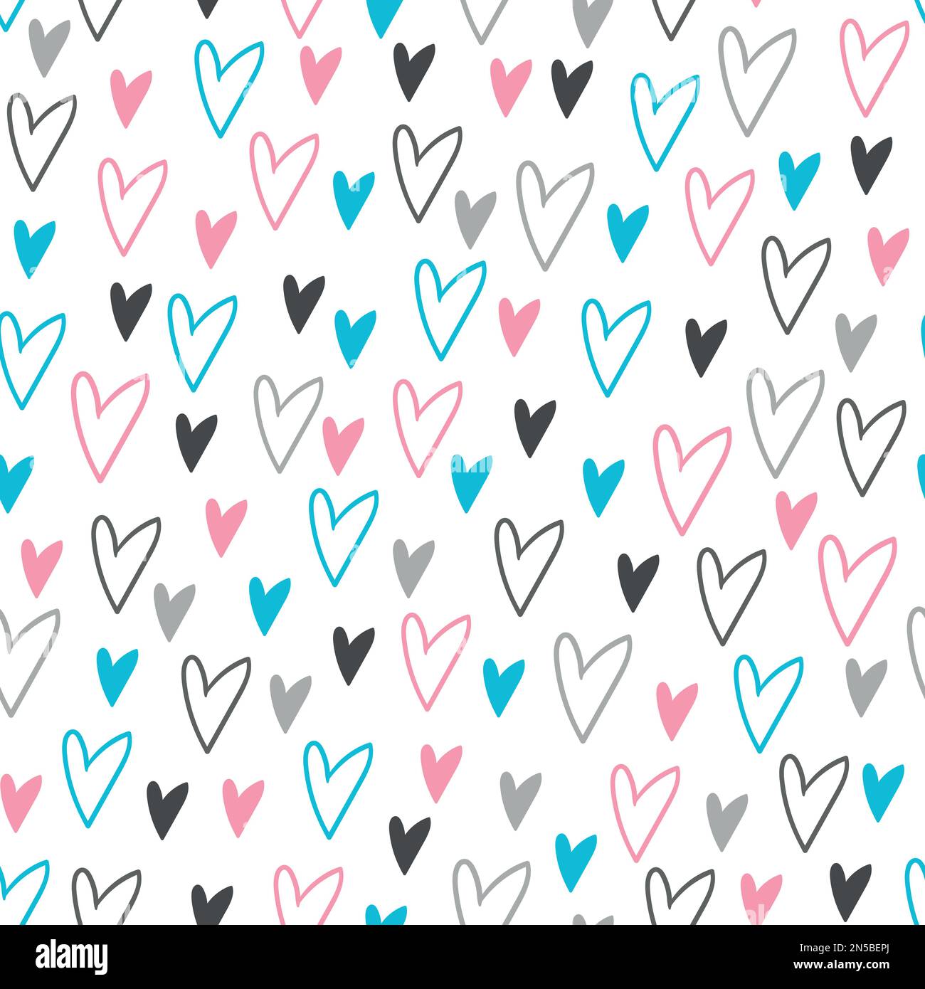 Simple seamless pattern with pink, blue and gray hand drawn hearts on ...
