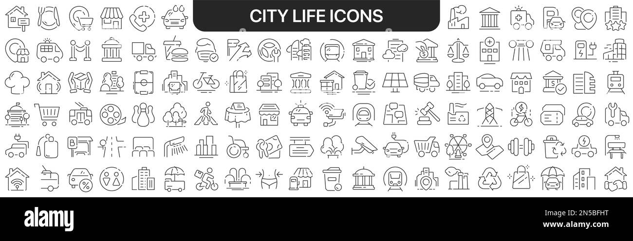 City life icons collection in black. Icons big set for design. Vector ...