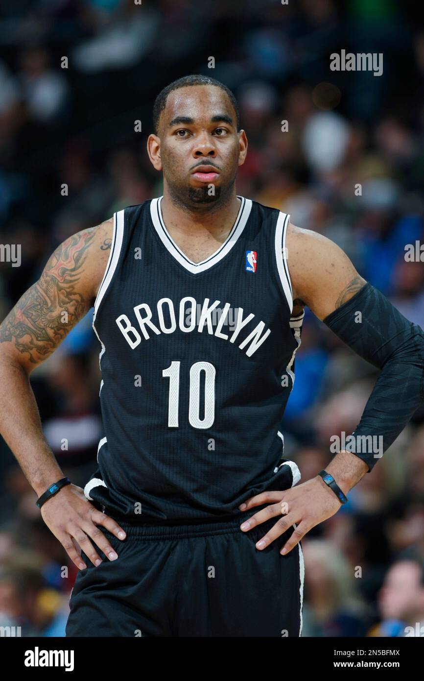 Brooklyn Nets guard Marcus Thornton looks on against the Denver Nuggets ...