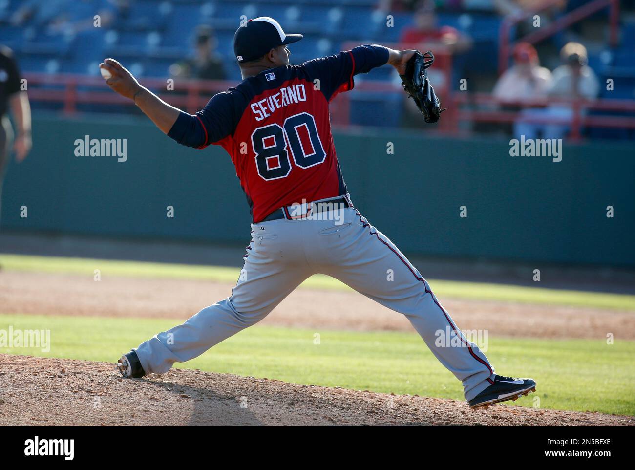 Atlanta Braves relief pitcher Atahualpa Severino (80) throws in a ...