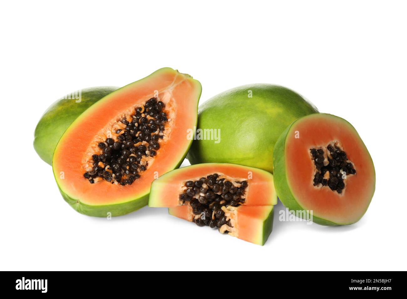 Fresh ripe papaya fruits on white background Stock Photo - Alamy