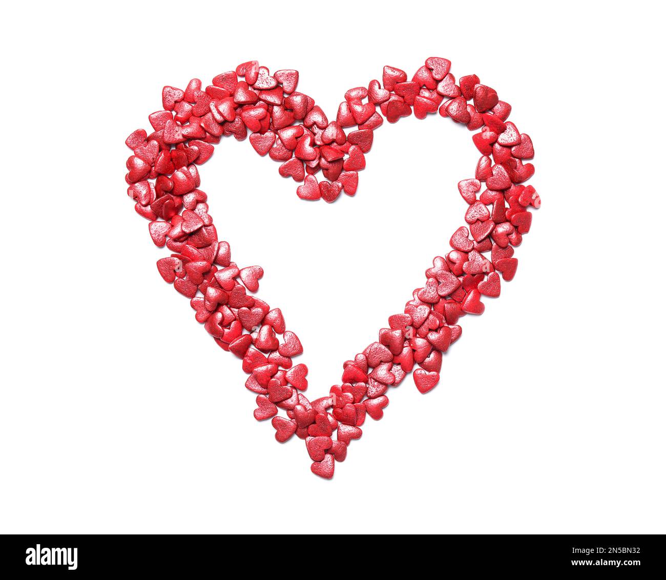 Heart made of sweet candies on white background, top view Stock Photo ...