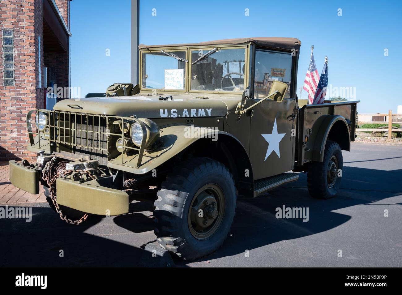 An Old green Dodge M37 pickup military truck with the white star of the ...