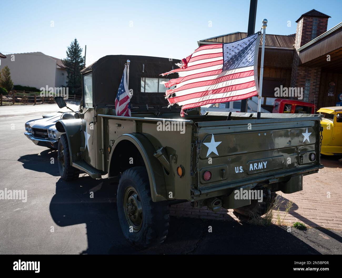 An Old green Dodge M37 pickup military truck with the white star of the ...