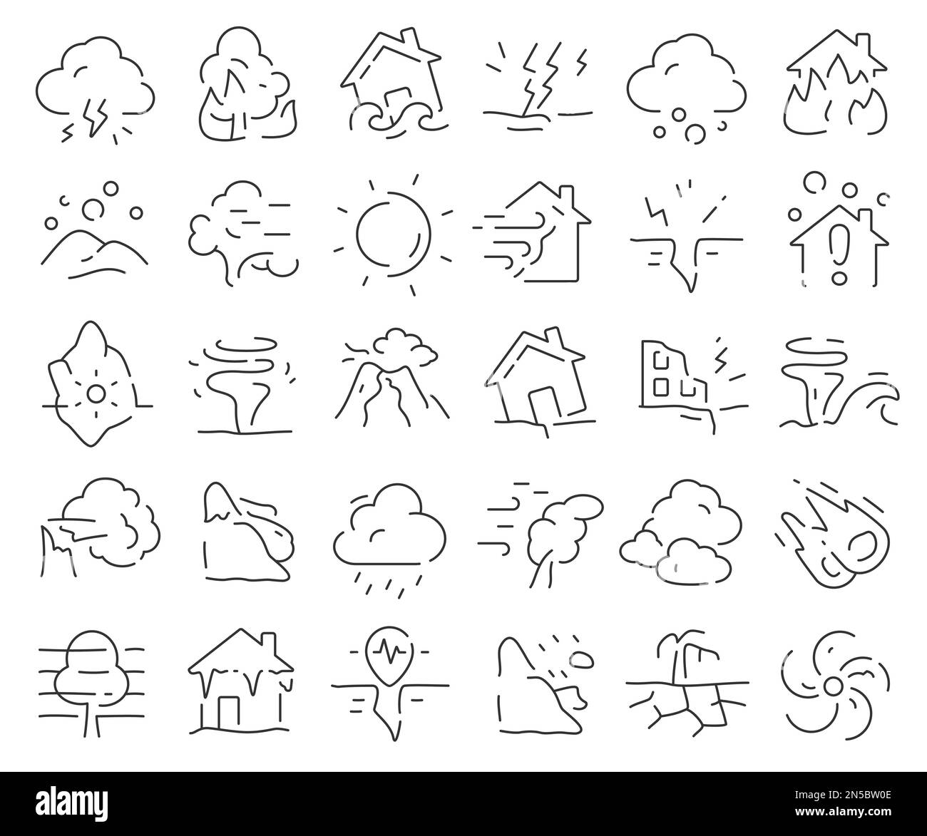 Natural disasters line icons collection. Thin outline icons pack ...