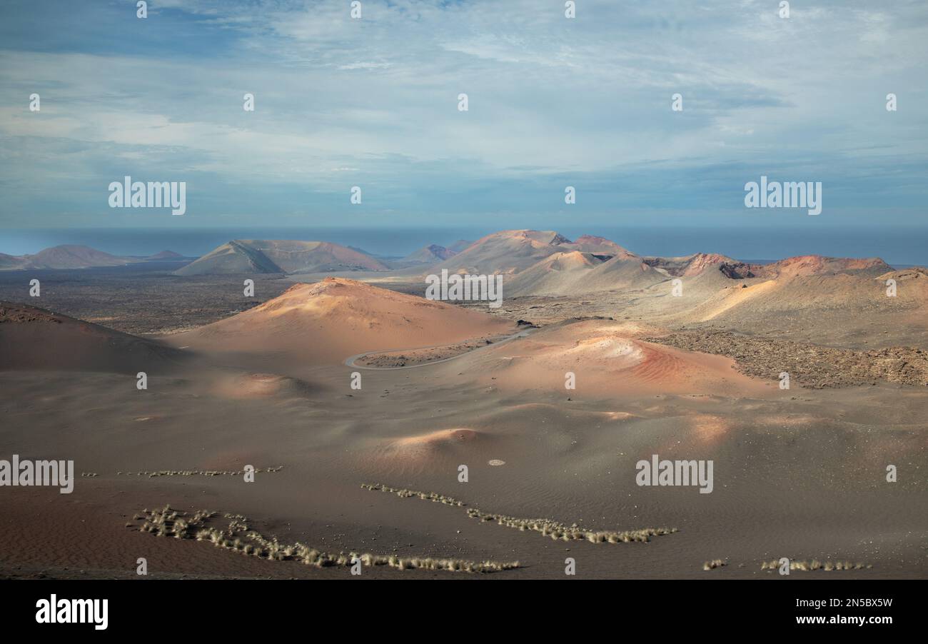 volcanoes and ash cone, Canary Islands, Lanzarote, Timanfaya National ...