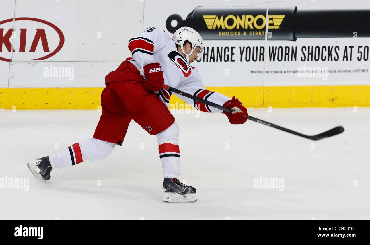 Carolina Hurricanes defenseman John-Michael Liles takes a shot during ...
