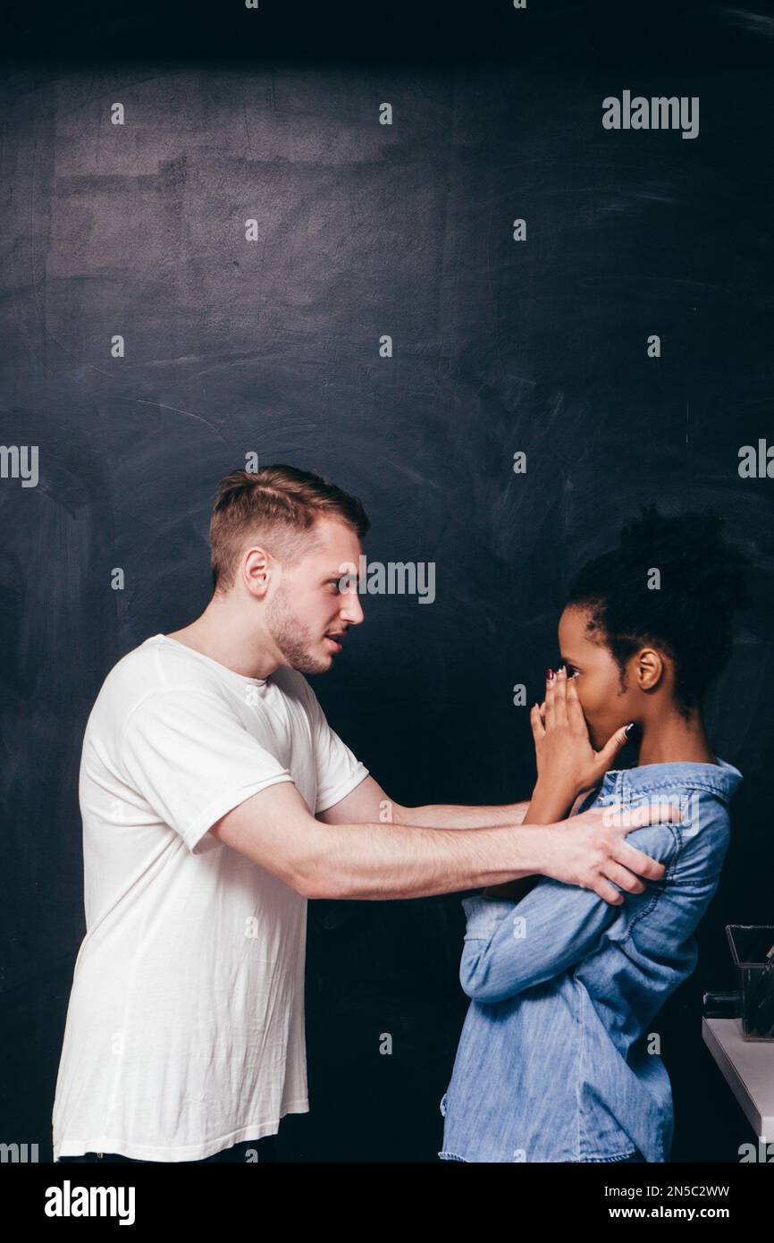 Couple big conflict, man and woman fight and anger Stock Photo - Alamy