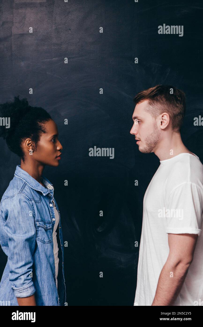 Man and woman important conversation, serious talk Stock Photo - Alamy