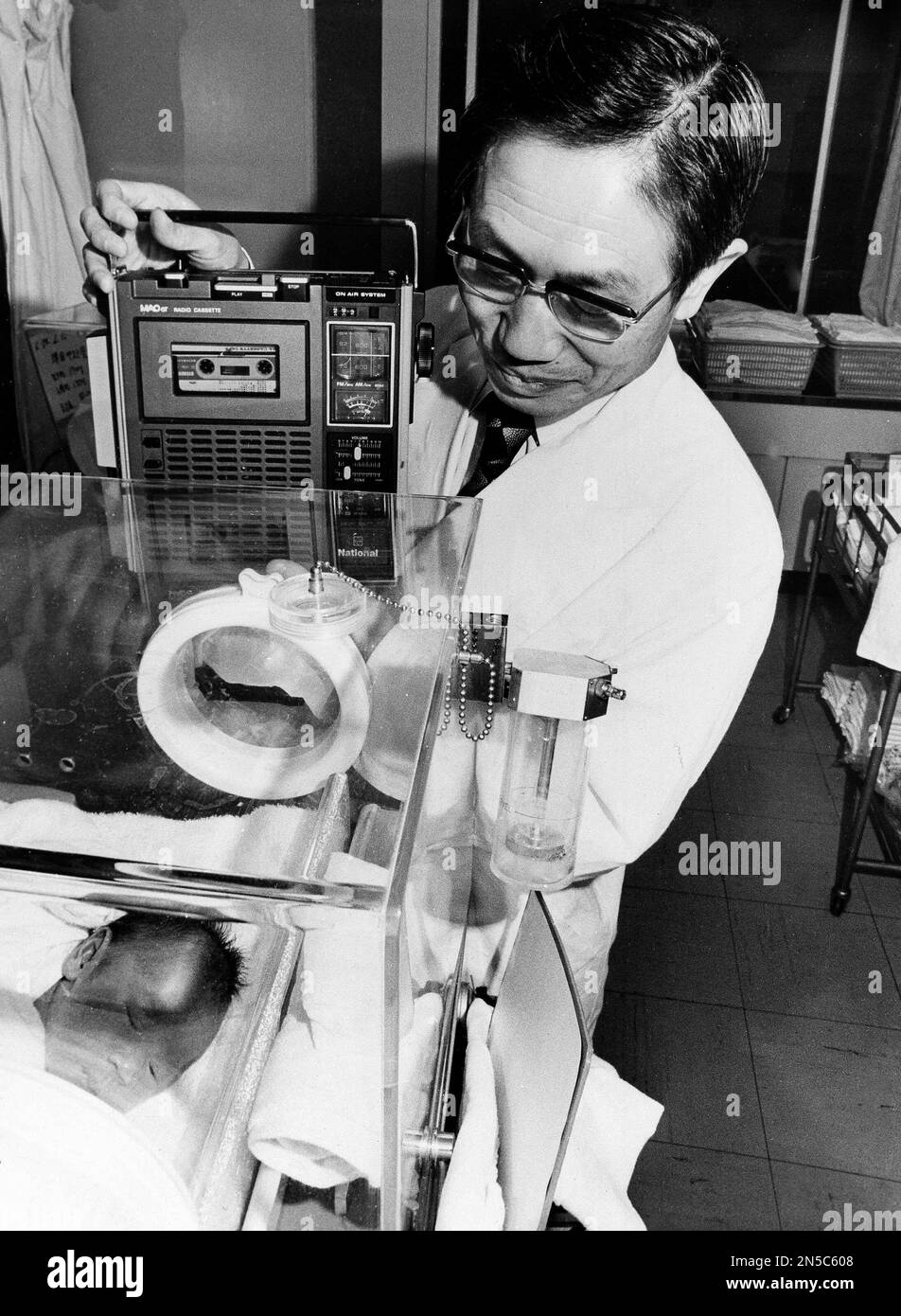 Professor Hajime Murooka of Nippon Medical University, Tokyo, holds a ...