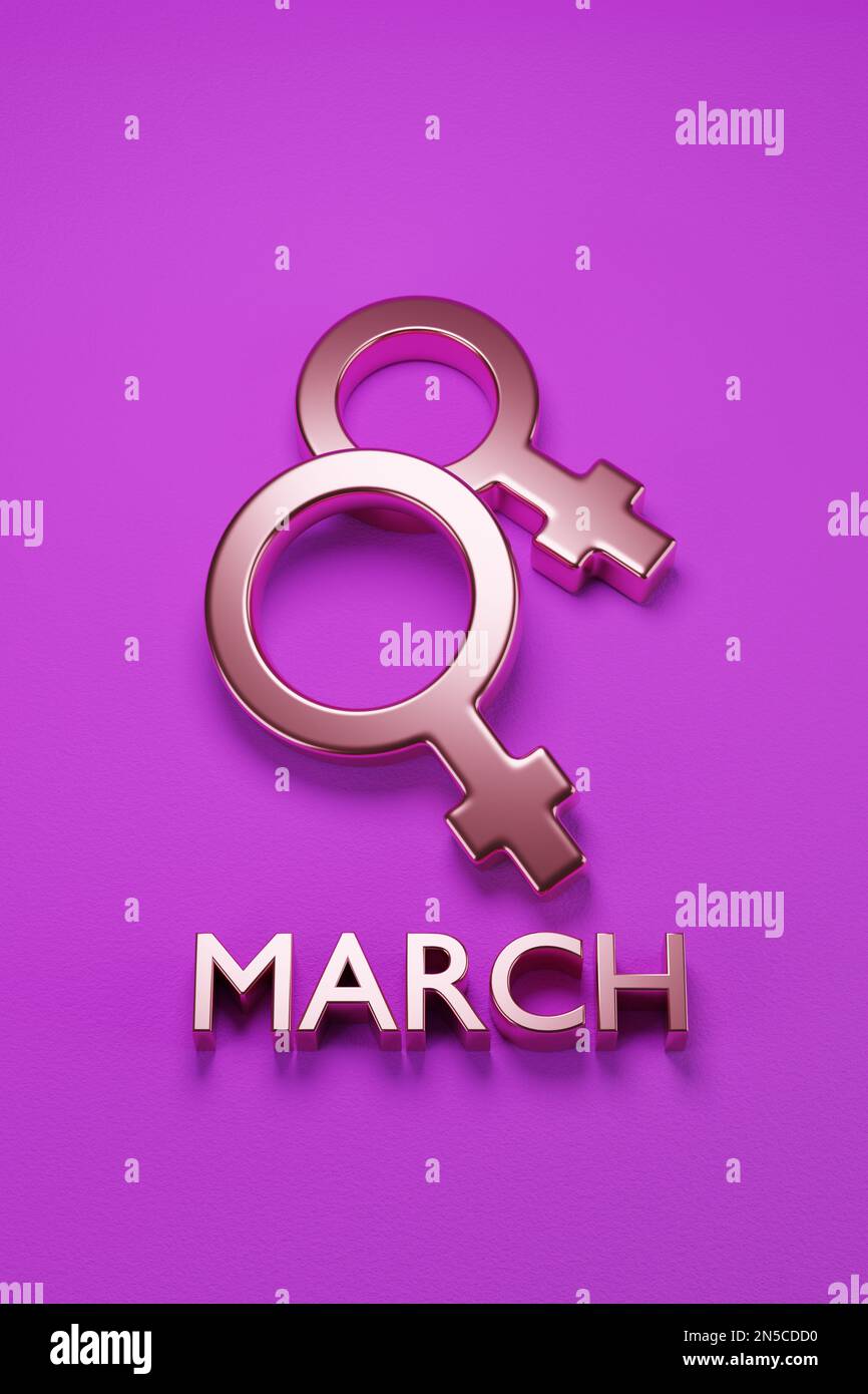 March 8th in three dimensions with female symbols. Women's day concept ...